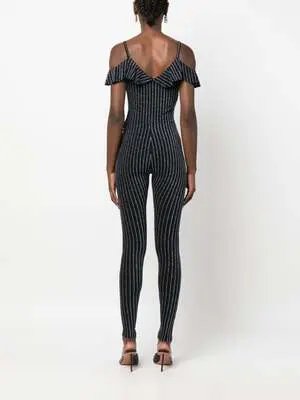 Dsquared2 Ruffled Glitter-stripes V-neck Jumpsuit