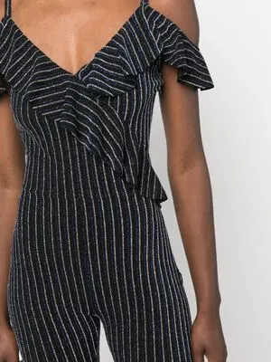 Dsquared2 Ruffled Glitter-stripes V-neck Jumpsuit