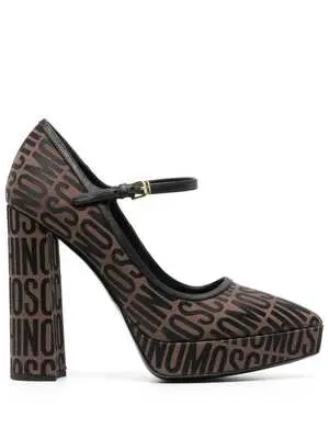 Moschino Jacquard-logo 125mm Block Heel Pumps - Brown