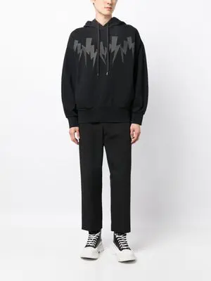 Neil Barrett Thunderbolt Print Cotton Hoodie - Black