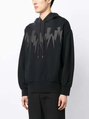 Neil Barrett Thunderbolt Print Cotton Hoodie - Black