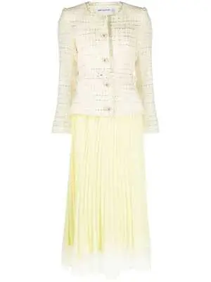 Self-Portrait Bouclé Chiffon Midi Dress In Yellow - 31% Off