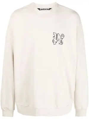 Palm Angels Logo-print Cotton Sweatshirt - Neutrals