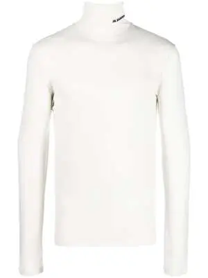 JIL SANDER Logo-print Roll-neck Jumper - Neutrals