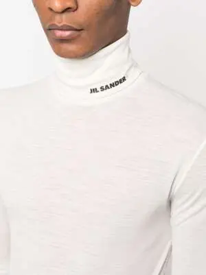 JIL SANDER Logo-print Roll-neck Jumper - Neutrals