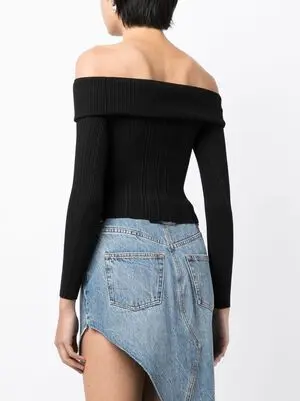 SELF-PORTRAIT Ribbed Off-shoulder Blouse