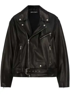 Palm Angels Logo-print Biker Leather Jacket