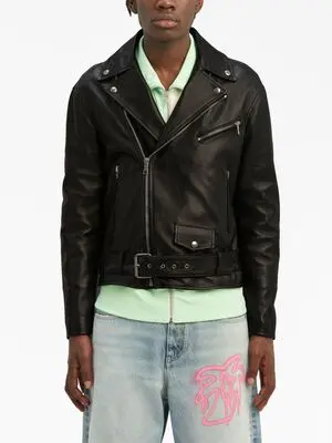 Palm Angels Logo-print Biker Leather Jacket
