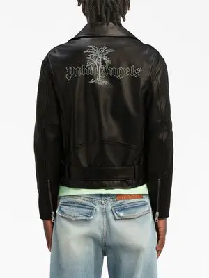 Palm Angels Logo-print Biker Leather Jacket