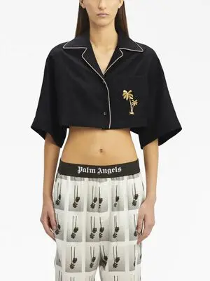 Palm Angels Embroidered Cropped Bowling Shirt