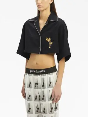 Palm Angels Embroidered Cropped Bowling Shirt