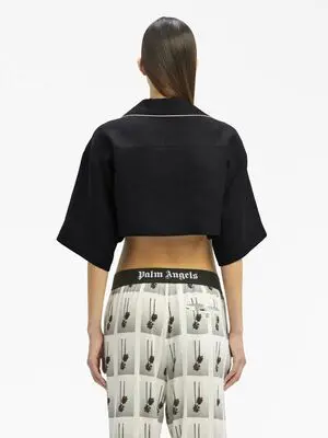 Palm Angels Embroidered Cropped Bowling Shirt