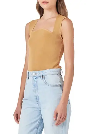 Endless Rose Sculpted Neck Knit Tank - Tan