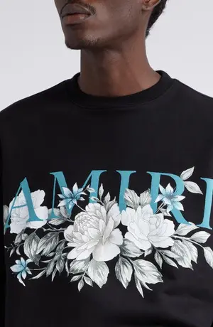 AMIRI スウェット ブラック 花柄 ロゴ Amiri Floral Logo Graphic Sweatshirt In Black - 55% Off | Editorialist