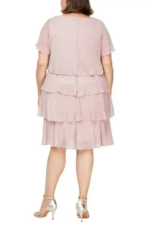 SL FASHIONS Slny Shimmer Tiered Ruffle Dress - Faded Rose