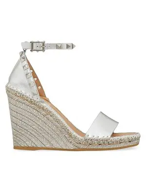 Valentino Garavani Women's Rockstud Double Wedge Sandals In Metallic Nappa Leather 95 Mm - Silver  Silver