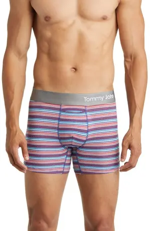 Tommy John 4-inch Cool Cotton Boxer Briefs Americana Tabloid Stripe
