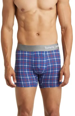 Tommy John 4-inch Cool Cotton Boxer Briefs Navy Weekend Plaid