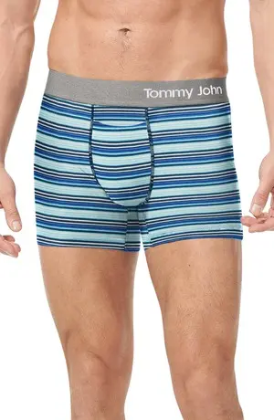 Tommy John 4-inch Cool Cotton Boxer Briefs River Blue Tabloid Stripe