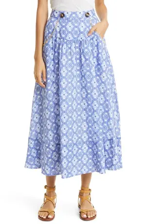 Saloni Della Linen Midi Skirt