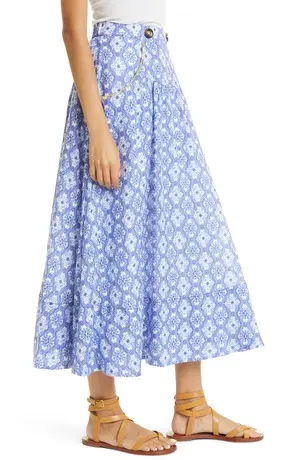 Saloni Della Linen Midi Skirt