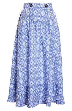Saloni Della Linen Midi Skirt