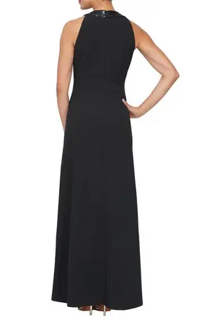 SL FASHIONS Sequin Halter Neck Ruffle Gown