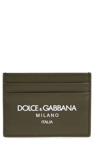 Dolce & Gabbana Milano Logo Leather Card Case Green Militare