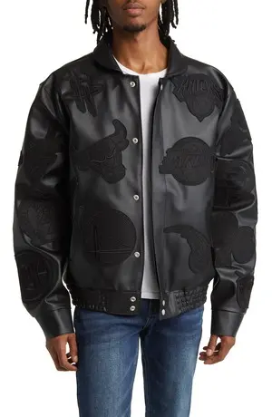 JEFF HAMILTON Nba Collage Faux Leather Jacket