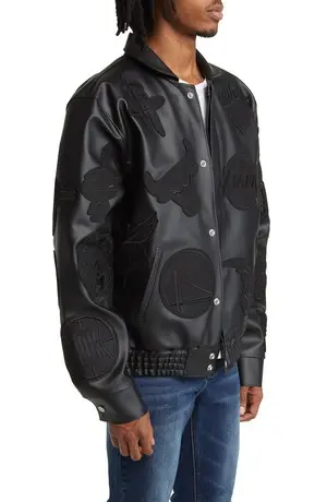 JEFF HAMILTON Nba Collage Faux Leather Jacket