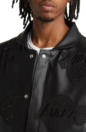 JEFF HAMILTON Nba Collage Faux Leather Jacket