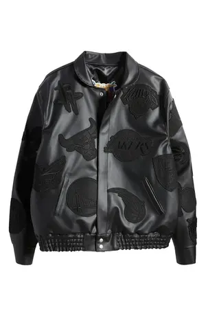 JEFF HAMILTON Nba Collage Faux Leather Jacket