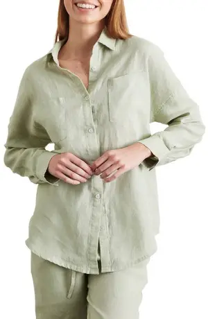 BED THREADS Long Sleeve Linen Shirt - Sage