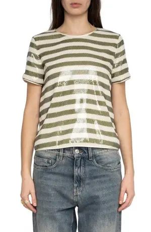 Zadig&Voltaire Sequin Stripe Top - Moss