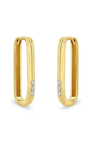 Zoe Chicco Three Diamond Oval Hoop Earrings - 14k Yellow Gold