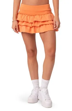 EDIKTED Martina Tiered Ruffle Mini Skirt - Orange