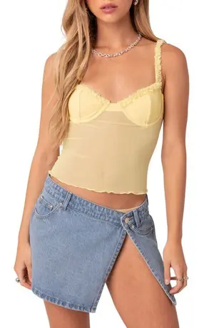 EDIKTED Mercy Sheer Mesh Bra Top - Yellow