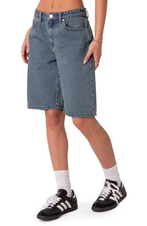 EDIKTED Oversized Low Rise Denim Bermuda Shorts