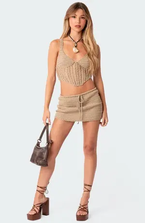 EDIKTED Baeside Crochet Miniskirt