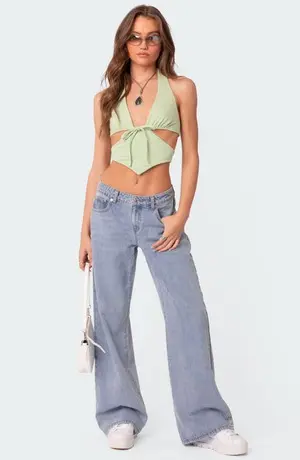 EDIKTED Cady Cutout Crop Halter Top