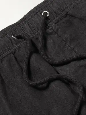 JAMES PERSE Straight-leg Garment-dyed Linen Drawstring Shorts - Black
