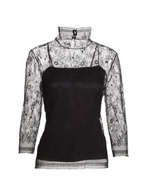 Adam Lippes Samira High-neck Lace Top - Black
