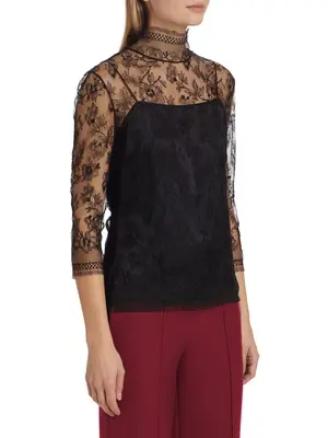 Adam Lippes Samira High-neck Lace Top