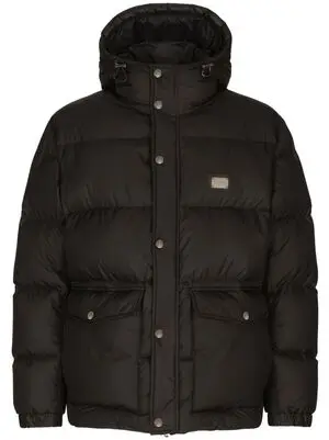Dolce & Gabbana Logo-plaque Padded Hooded Jacket - Black
