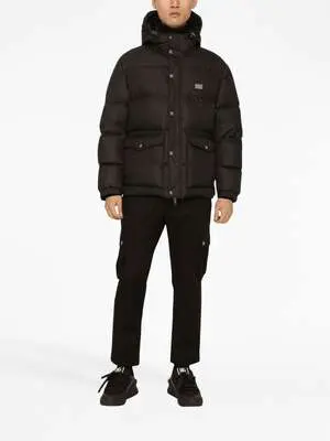 Dolce & Gabbana Logo-plaque Padded Hooded Jacket - Black