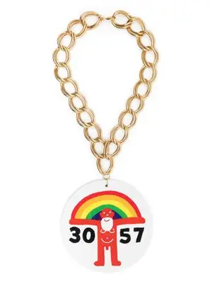 WALTER VAN BEIRENDONCK Logo-plaque Chain Necklace - White