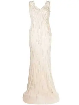 SAIID KOBEISY Beaded Open-back Gown