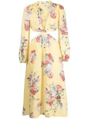 FORTE DEI MARMI COUTURE Floral-print Linen Dress - Yellow