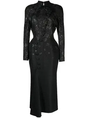 SAIID KOBEISY Brocade-effect Long-sleeve Dress