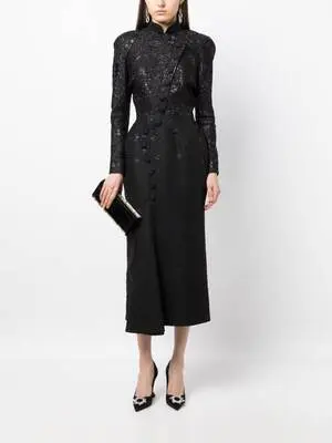 SAIID KOBEISY Brocade-effect Long-sleeve Dress